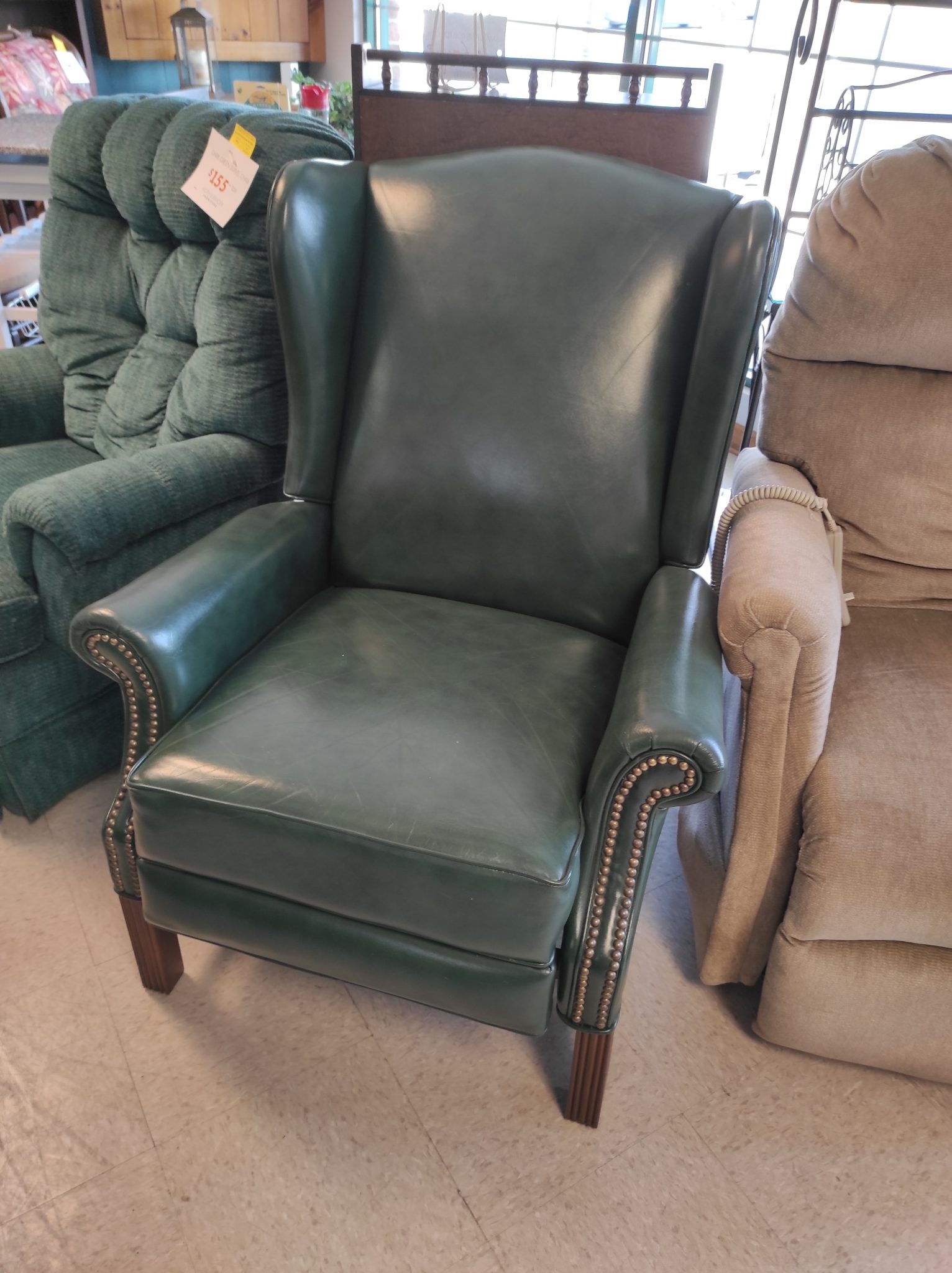 Green Leather Wing Back Reclining Chair | Roth & Brader Furniture