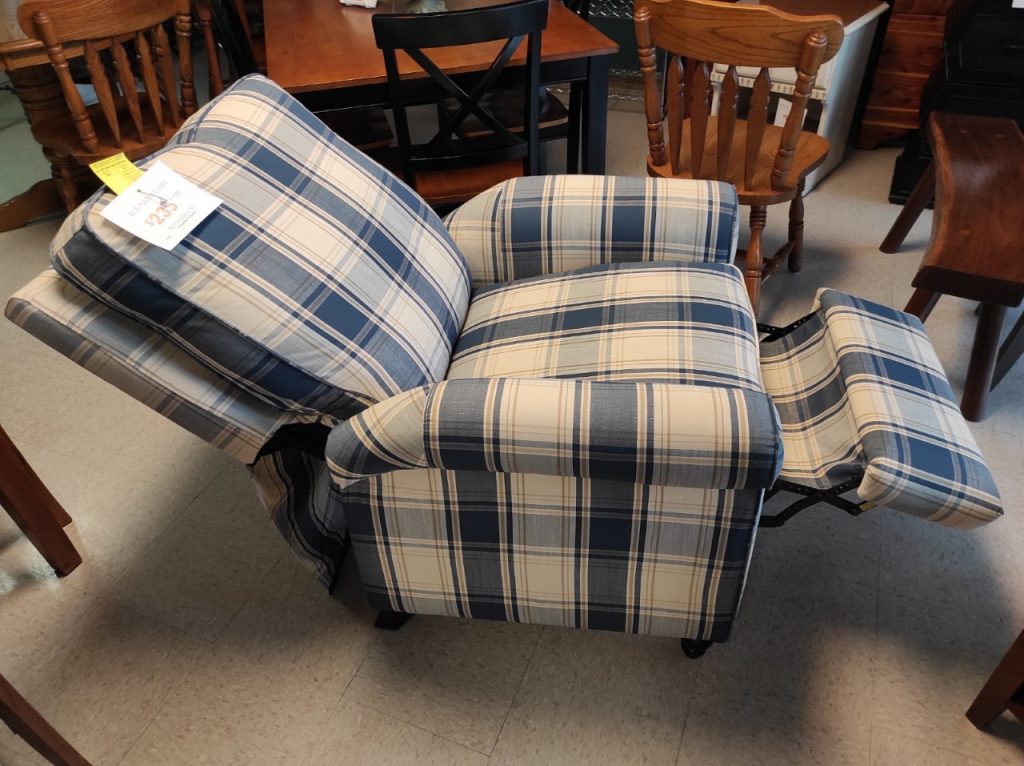 Blue Plaid Recliner | Roth & Brader Furniture