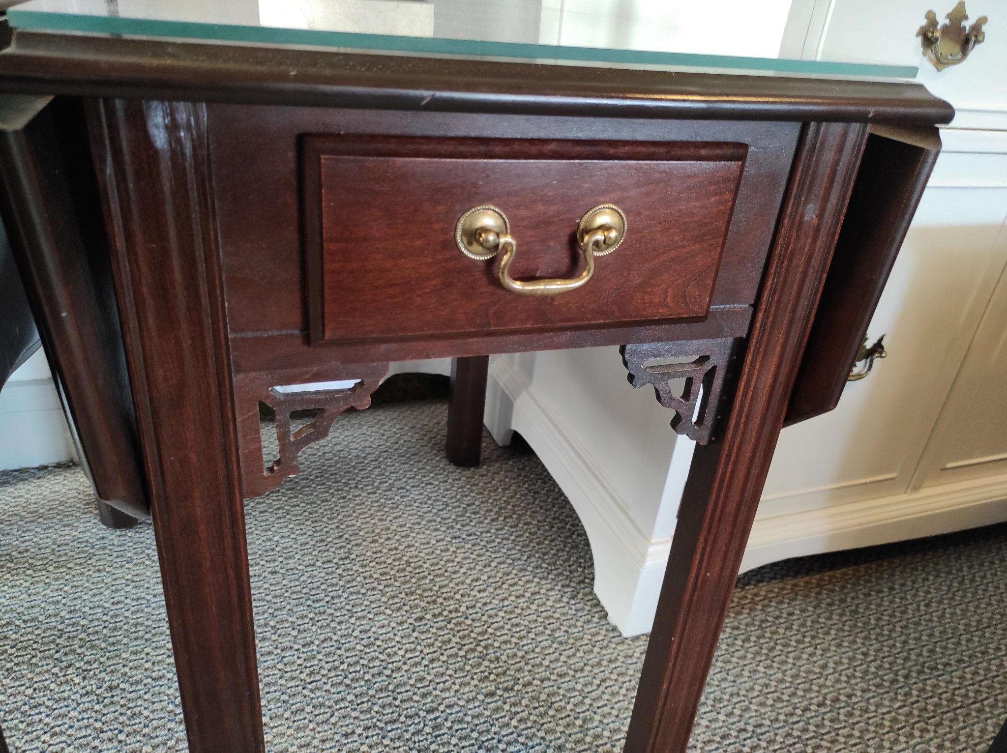 Narrow Cherry End Tables W/ Glass Tops | Roth & Brader Furniture