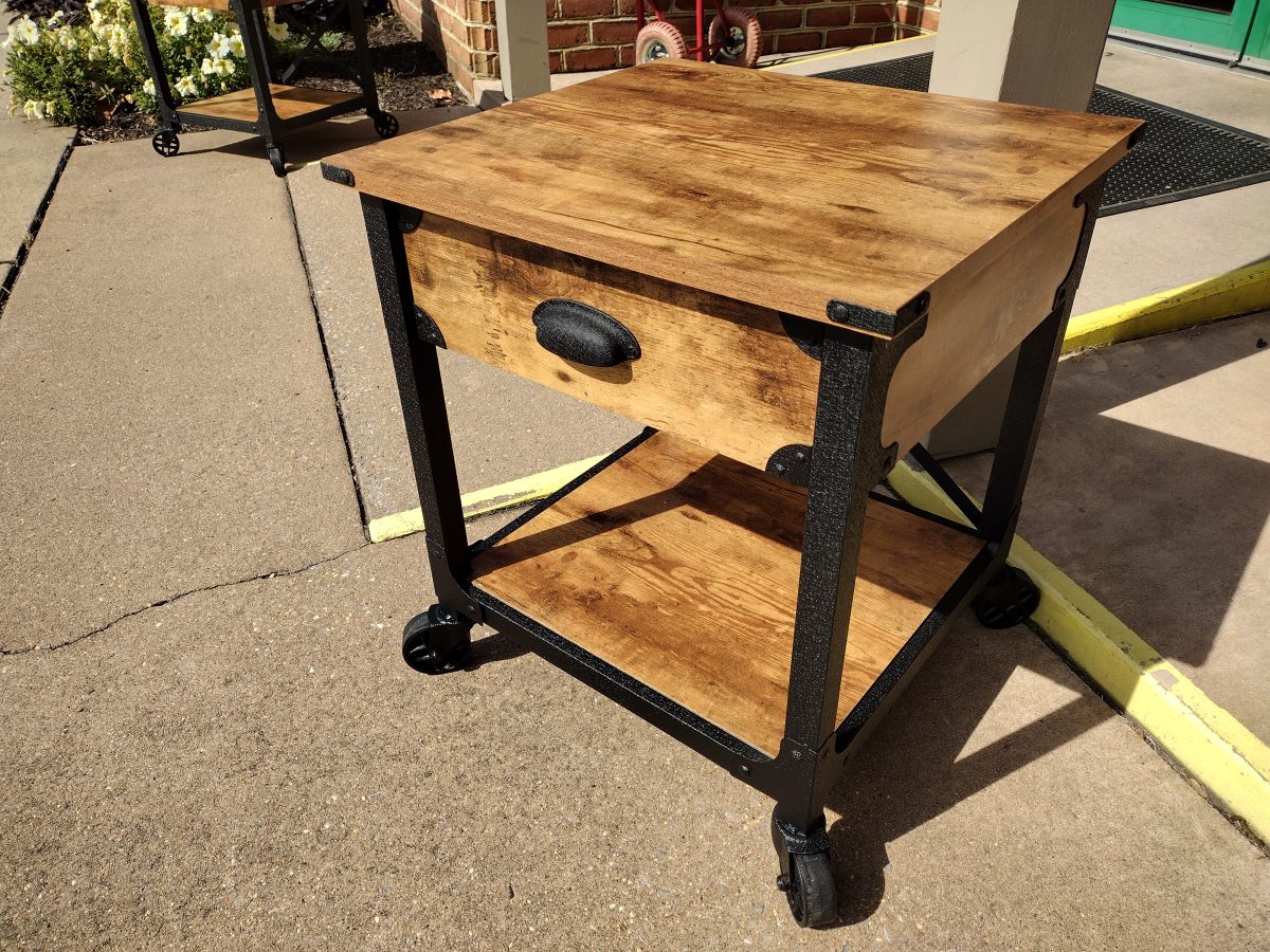 PAIR OF ROLLING INDUSTRIAL END TABLES
