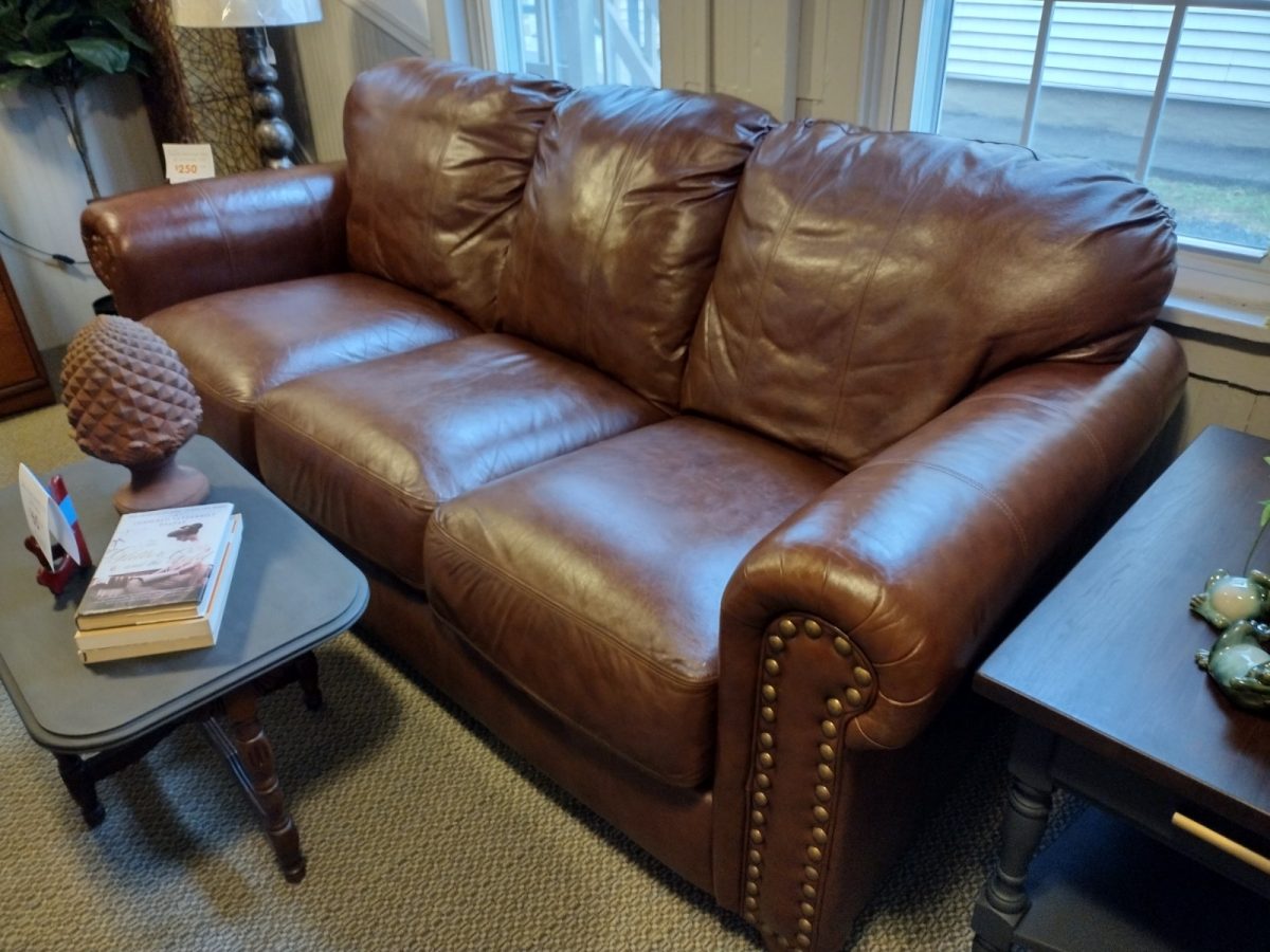 Real Leather Sofa W/ Curved Arms By Lane | Roth & Brader Furniture