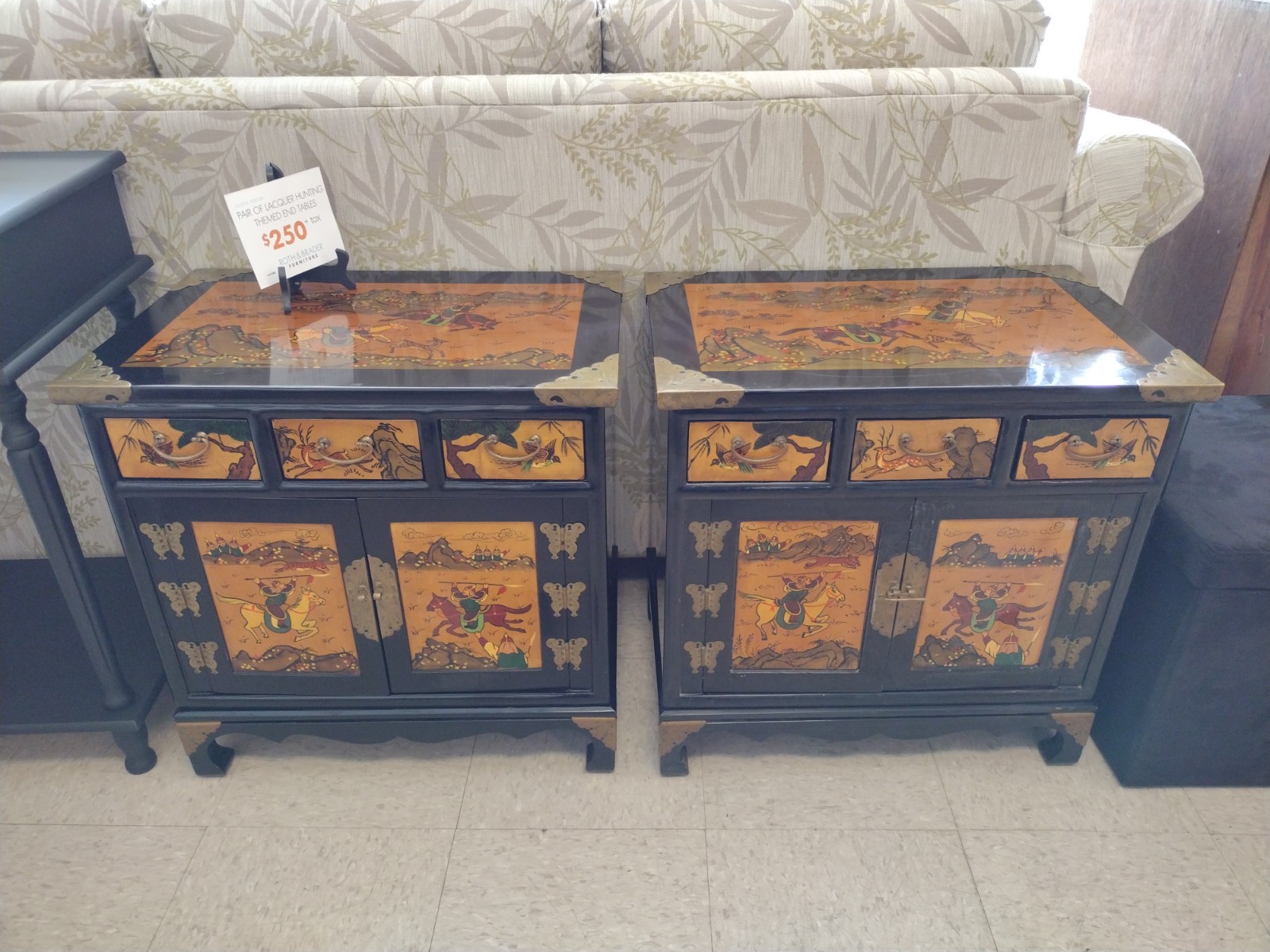 Pair Of Lacquer Hunting Themed End Tables | Roth & Brader Furniture