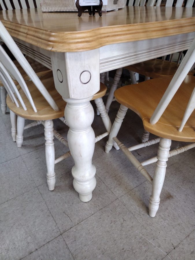 White Wash Dining Table with 6 Chairs + 1 Board | Roth & Brader Furniture