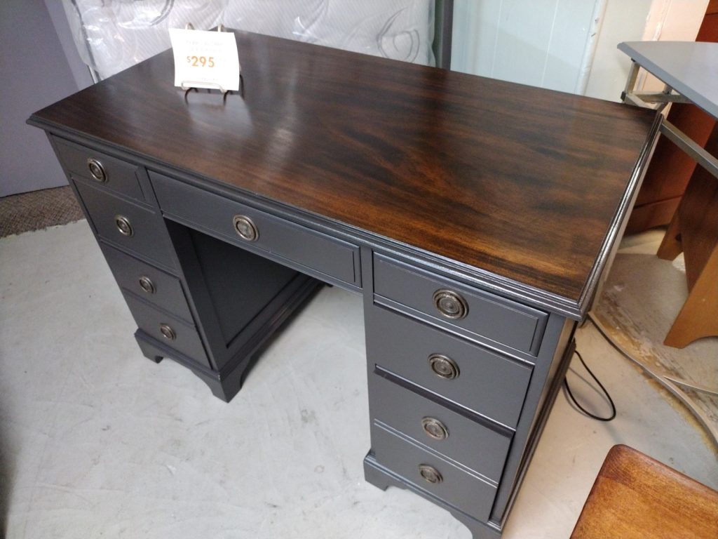 Refinished Two Tone Black and Walnut Desk | Roth & Brader Furniture