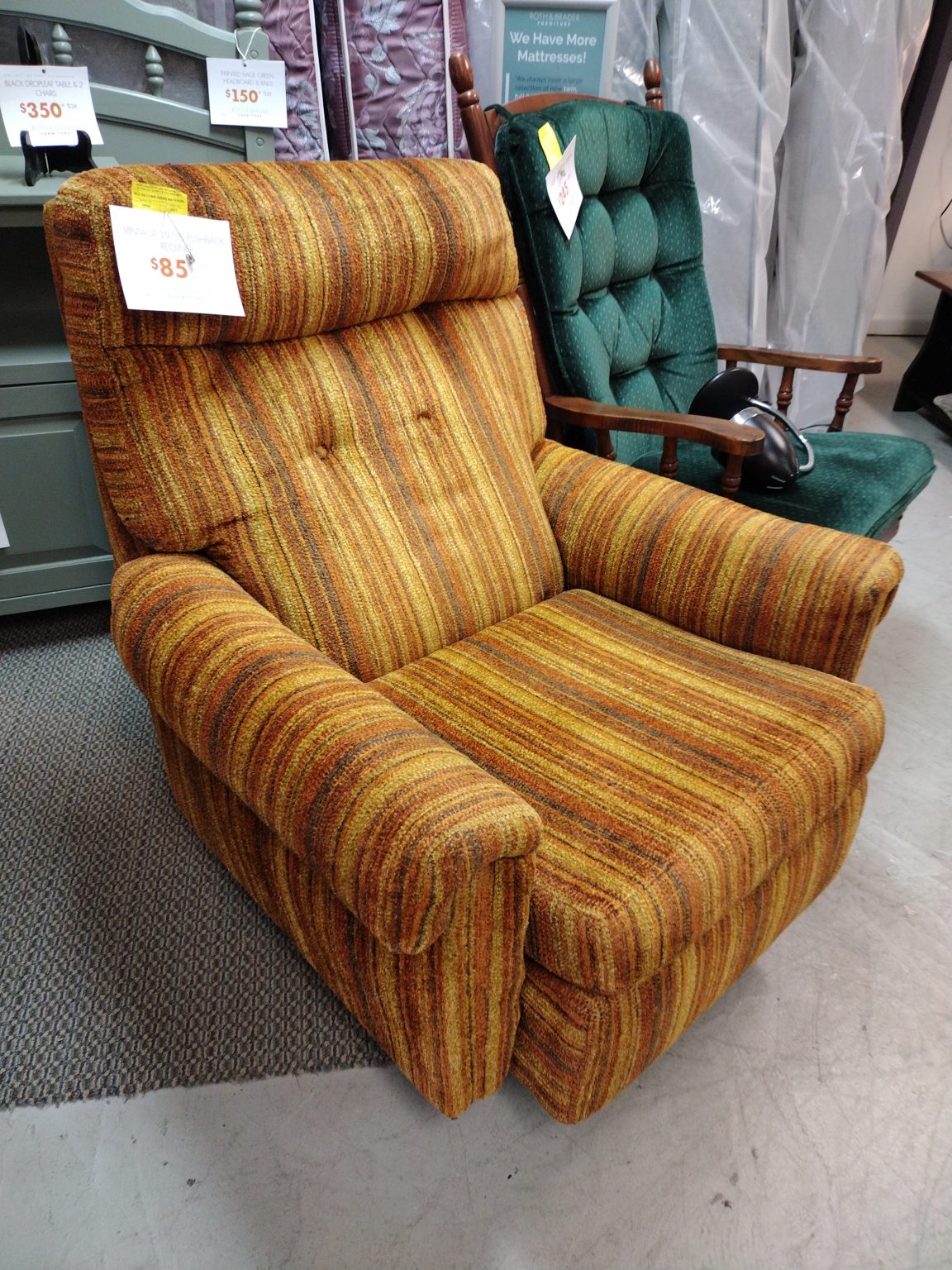 Vintage 1970s Striped Swivel Recliner | Roth & Brader Furniture