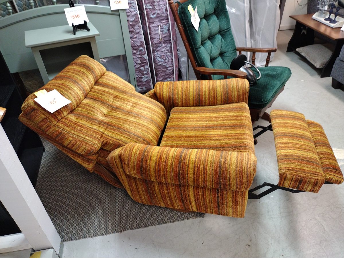 Vintage 1970s Striped Swivel Recliner | Roth & Brader Furniture