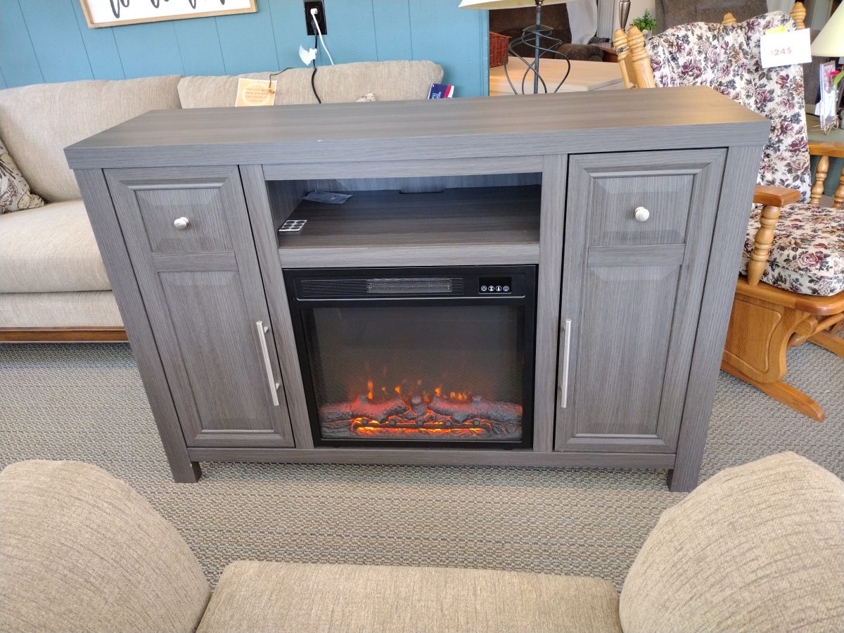 Gray TV Stand with Fireplace | Roth & Brader Furniture