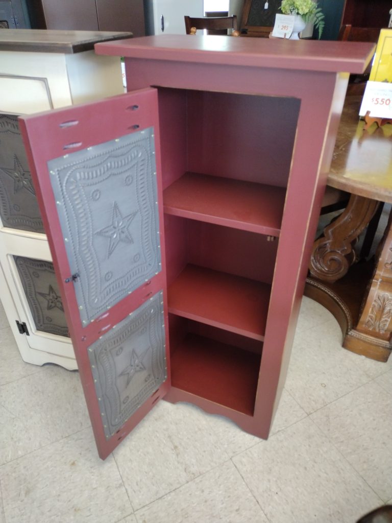 42"H Brick Red Pantry Cabinet with Tin Doors | Roth & Brader Furniture
