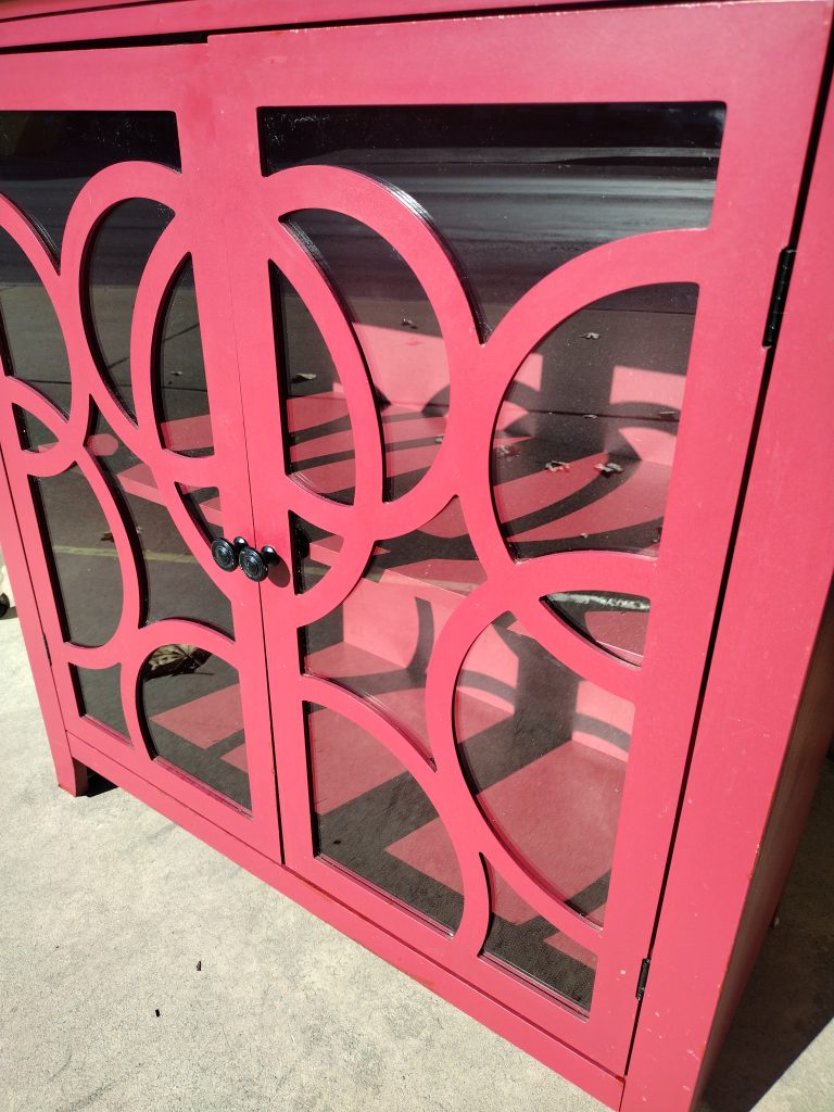 Burgundy Glass Front Storage Cabinet | Roth & Brader Furniture