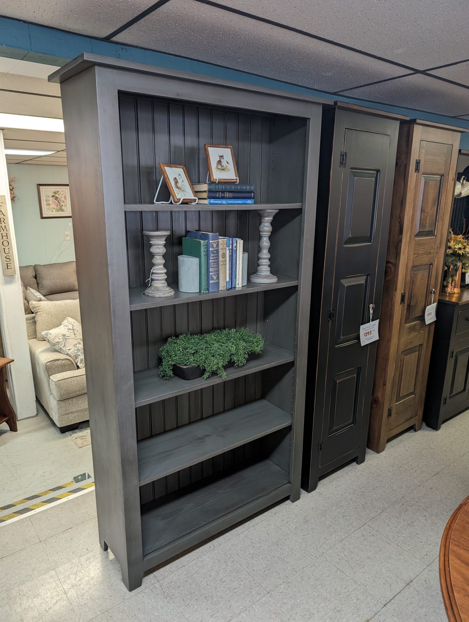 Real Wood! Painted Gray Bookcase | Roth & Brader Furniture