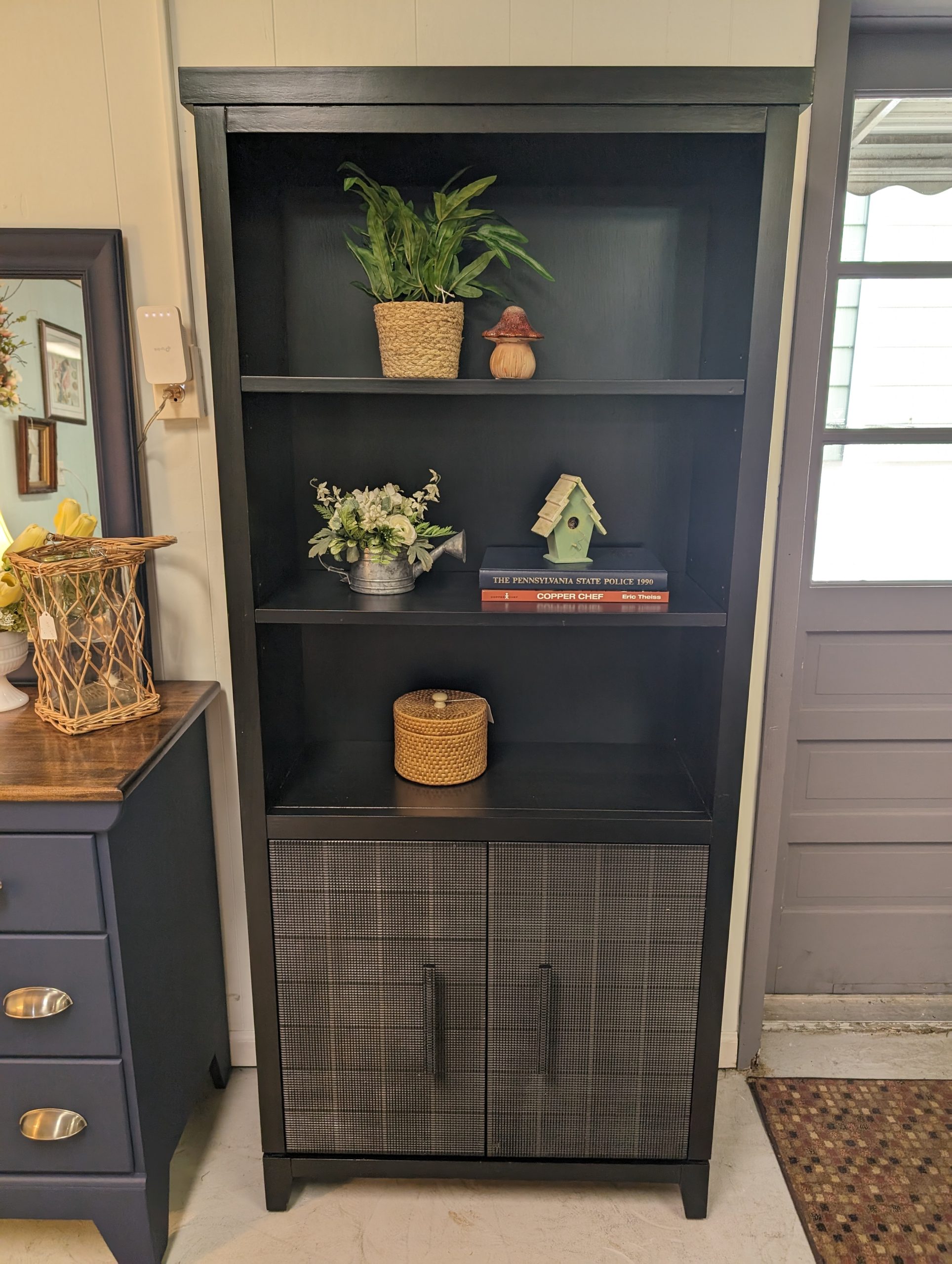 Black Bookcase with Lower Storage Cabinet | Roth & Brader Furniture