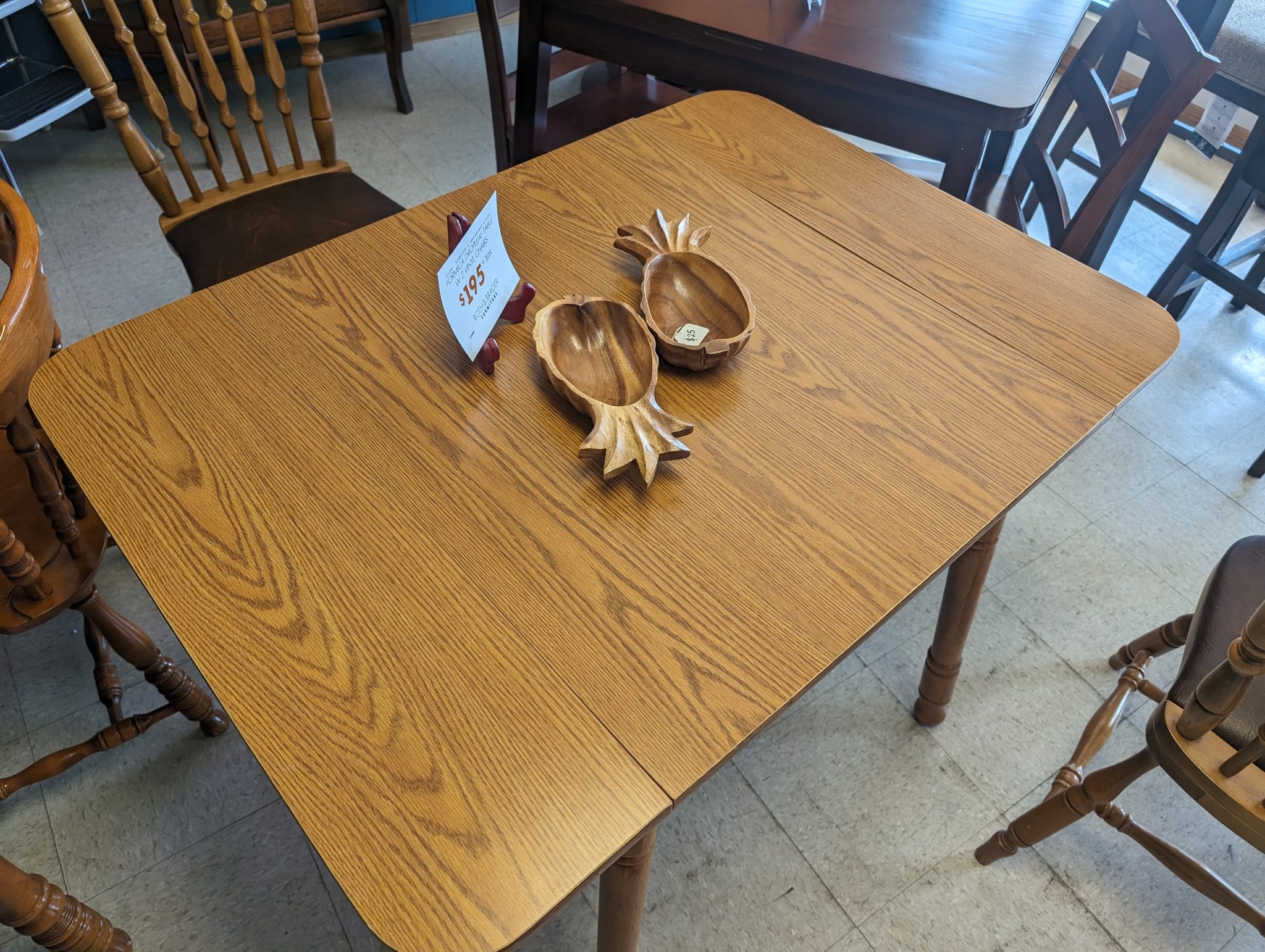 Formica Drop Leaf Table with 2 Vinyl Chairs | Roth & Brader Furniture