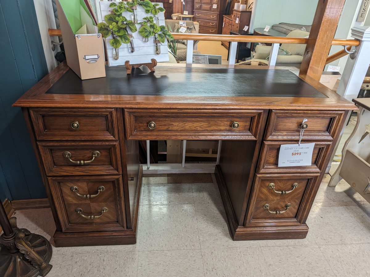 Leather Top Dark Oak Desk | Roth & Brader Furniture