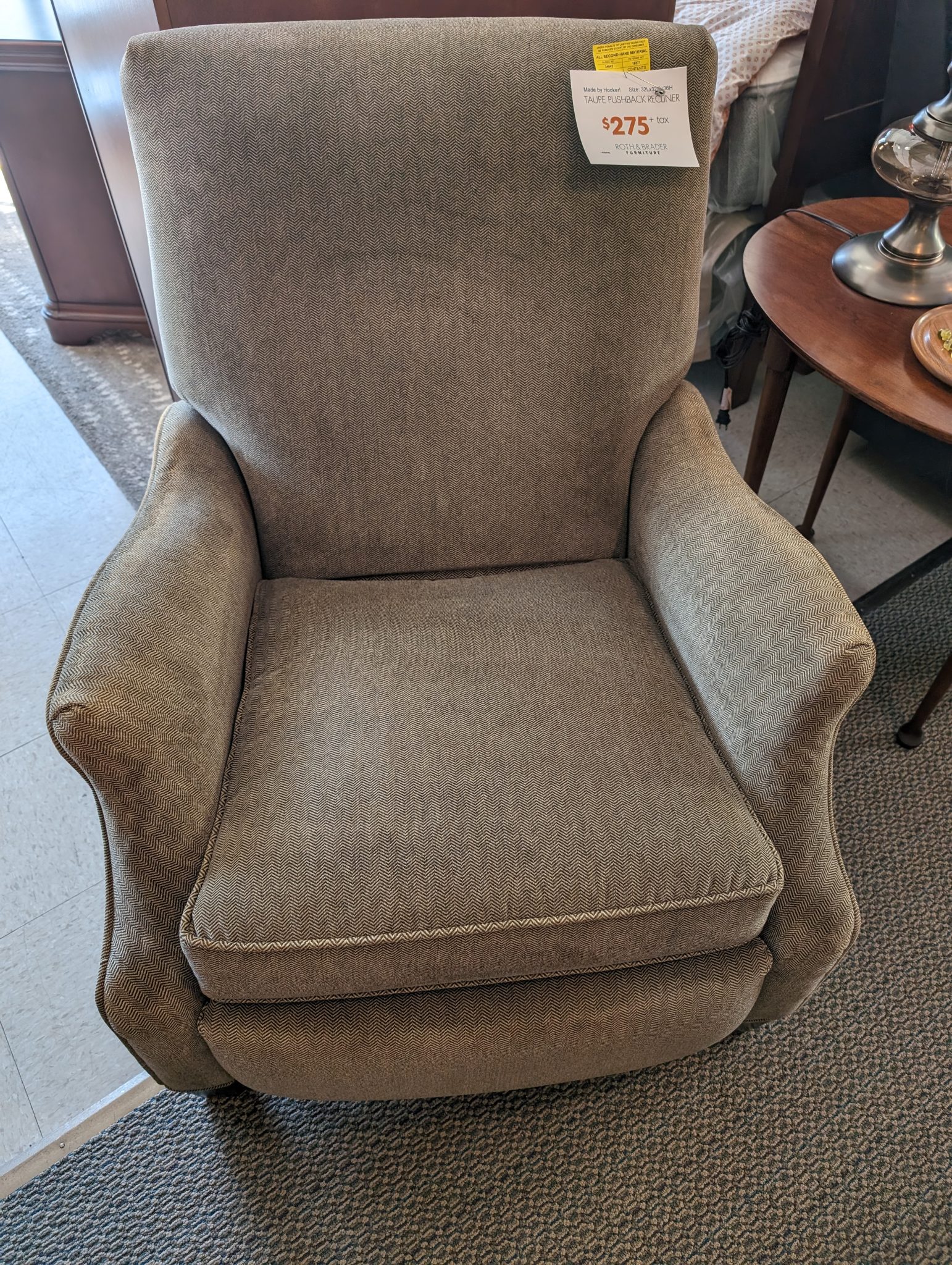 Taupe Push Back Recliner | Roth & Brader Furniture