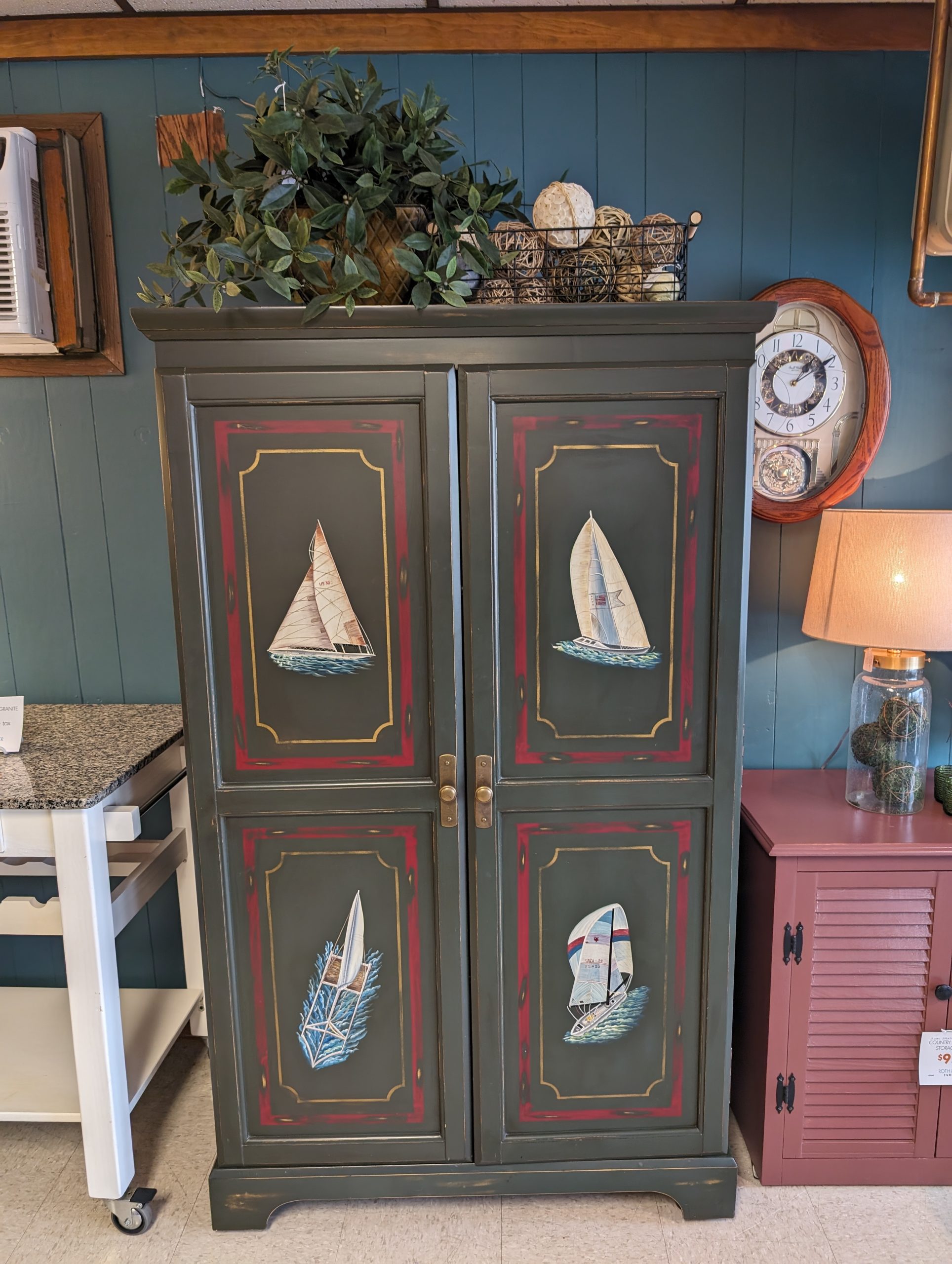 Green Nautical Storage Cabinet | Roth & Brader Furniture