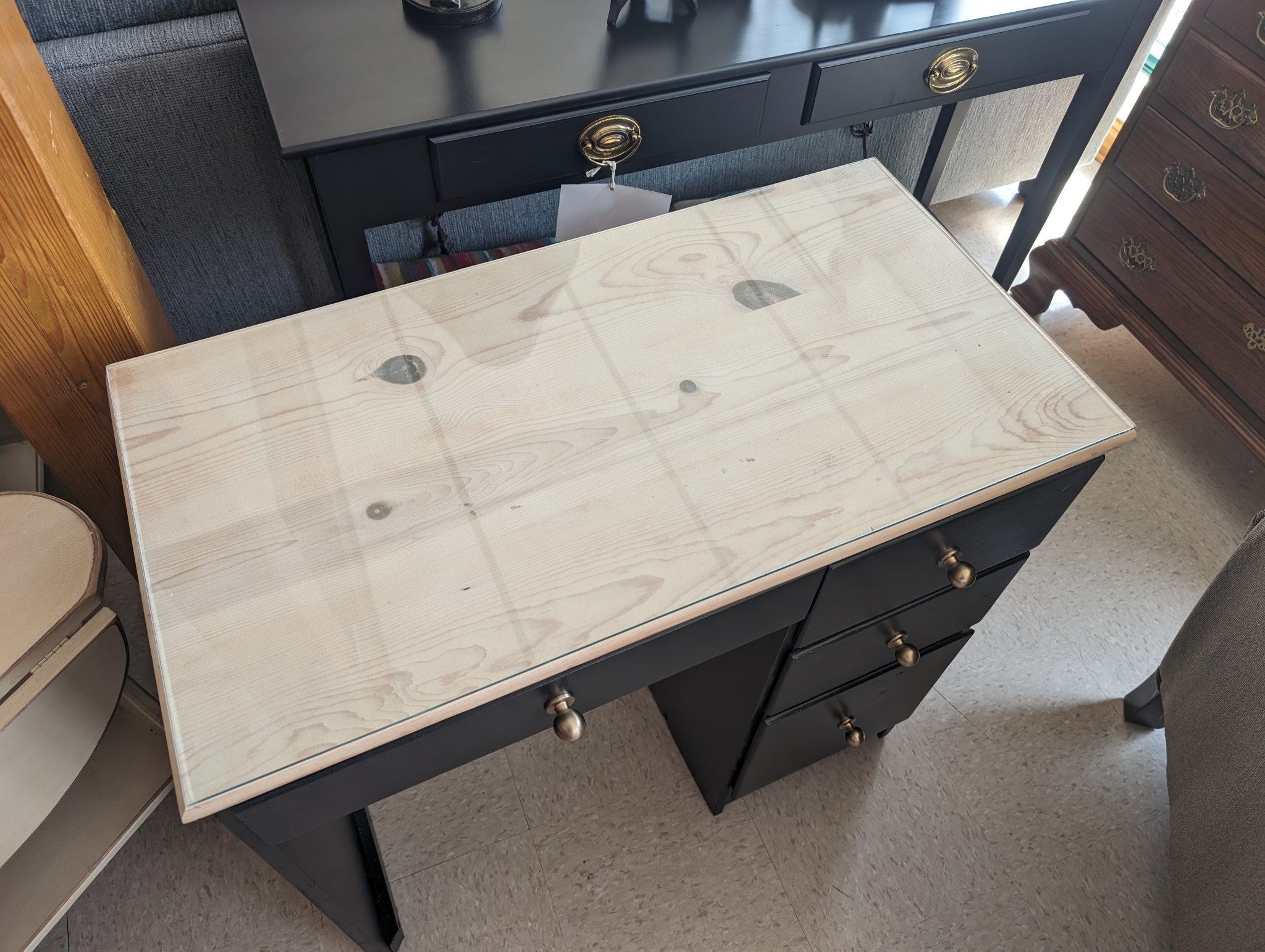 Black Student Desk with Glass Top | Roth & Brader Furniture